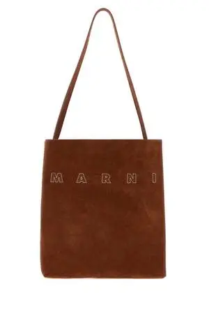 Marni Small Museo Shoulder Bag In Caramel Suede - Brown