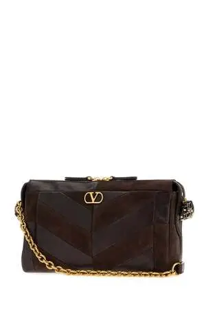 Valentino Garavani Leather And Suede Panthea Crossbody Bag - Brown