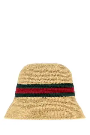 Gucci Raffia Bucket Hat With Web Detail