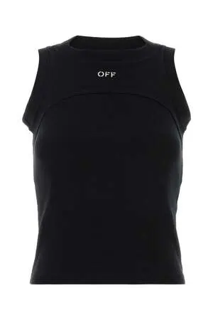 Off-White Stretch Cotton Ribbed Tank Top - Black