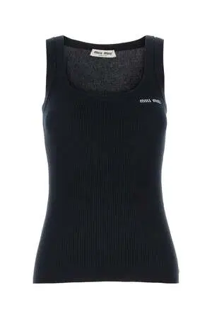 Miu Miu Ribbed Cotton Tank Top - Blue