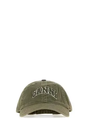 GANNI Olive Cotton Baseball Cap