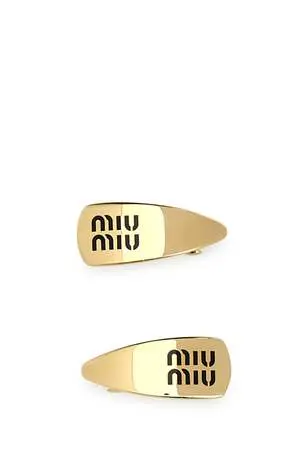 Miu Miu Tone Logo Hair Clip - Gold