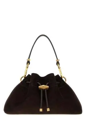 JIMMY CHOO Small Cinch Bucket Bag In Dark Suede - Brown