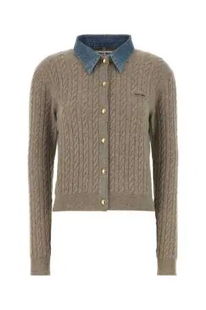 Miu Miu Wool Blend Cardigan With Denim Collar