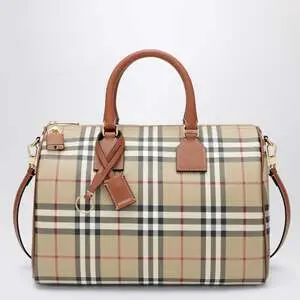 Burberry Medium Bowling Bag With Check Pattern - Cream