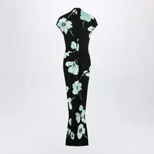 Alaïa Sakura Print Draped Jersey Maxi Dress - Black