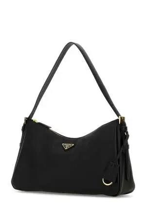 Prada Leather Handbag With Golden Metal Finishing - Black