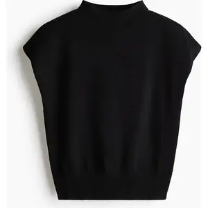 H&m Cap-sleeved Fine-knit Top - Black