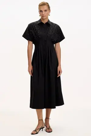 EXQUISE Jream Shirt Collar Midi Dress
