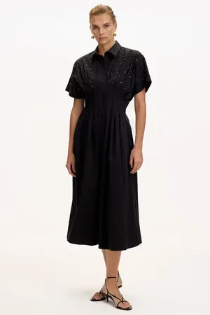 EXQUISE Jream Shirt Collar Midi Dress