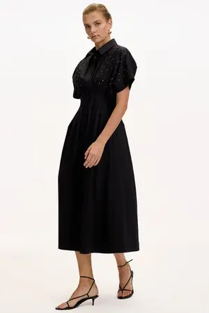 EXQUISE Jream Shirt Collar Midi Dress