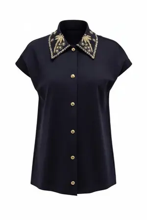 EXQUISE Sleeveless Regular Fit Knit Embroidered Shirt