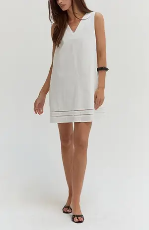 CRESCENT Lattice Trim Poplin Mini Dress - White