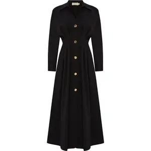 EXQUISE Alba Midi Shirt Dress - Black