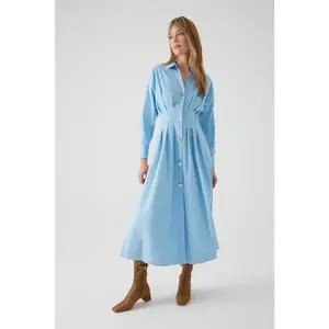 EXQUISE Alba Midi Shirt Dress - Light Blue