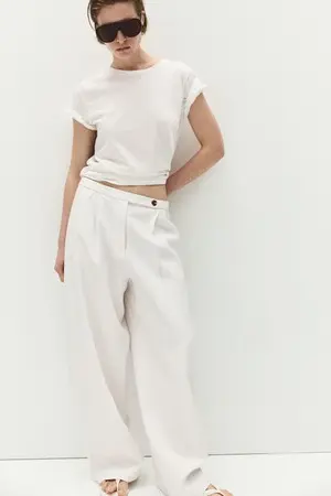 H&m Creased Barrel-leg Pants - Cream