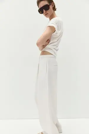H&m Creased Barrel-leg Pants - Cream