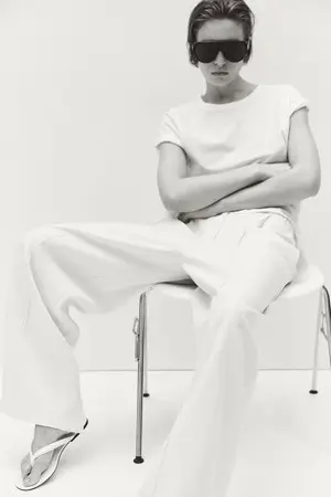 H&m Creased Barrel-leg Pants - Cream