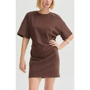 CRESCENT Elbow Sleeve Ruched T-shirt Mini Dress - Brown
