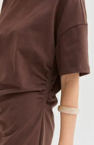 CRESCENT Elbow Sleeve Ruched T-shirt Mini Dress - Brown