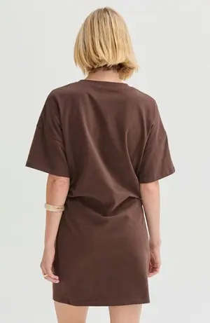 CRESCENT Elbow Sleeve Ruched T-shirt Mini Dress - Brown