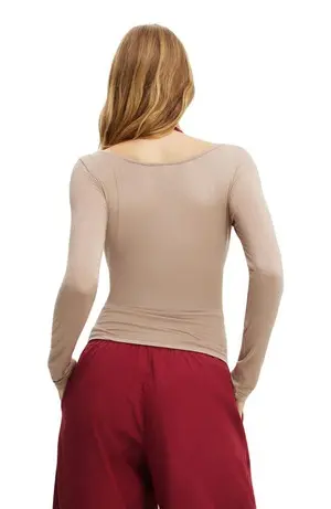 Cotton:on Active Sheer Boat Neck Longsleeve - Latte