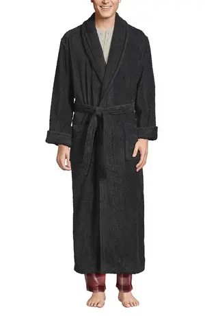 LANDS' END Full Length Turkish Terry Robe Charcoal