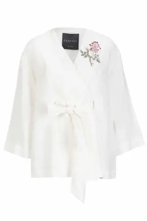 EXQUISE Elisa Belted Embroidered Jacket - Ecru