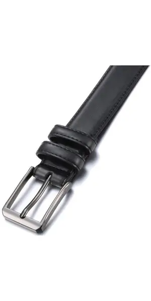 GALLERY SEVEN Genuine Leather Dress Belt With Polished Buckle - Black