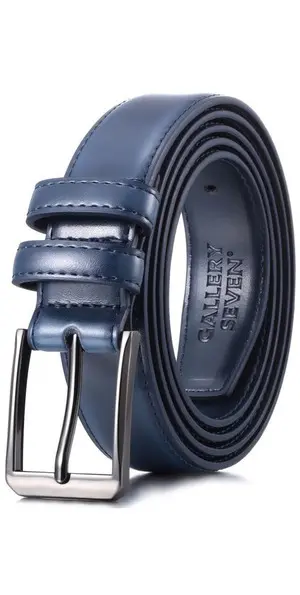 GALLERY SEVEN Genuine Leather Dress Belt With Polished Buckle - Navy