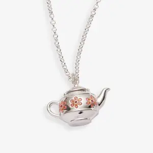 ALEX AND ANI Floral Teapot Locket Pendant Necklace - Silver