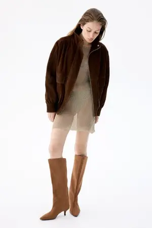 H&M Knee-high Pointed Toe Kitten Heel Boots - Brown