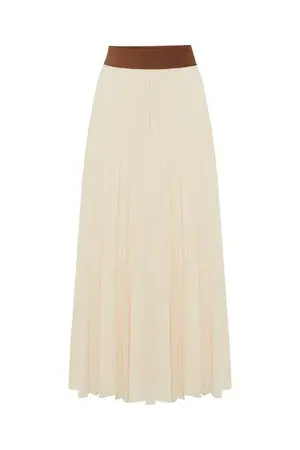 EXQUISE Diana Pleated Midi Skirt - Ecru