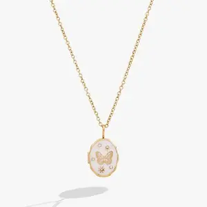 ALEX AND ANI Filigree Butterfly Locket Pendant Necklace - Gold