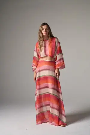 JBQ Keira Full Length Striped Chiffon Skirt - Pink Multi