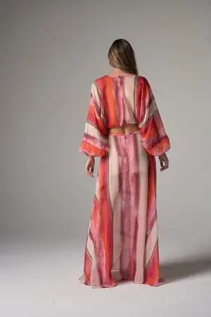 JBQ Keira Full Length Striped Chiffon Skirt - Pink Multi
