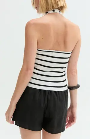 CRESCENT Halter Stripe Knit Top