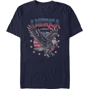 LOST GODS Distressed America Bald Eagle Graphic T-shirt - Navy Blue