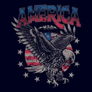 LOST GODS Distressed America Bald Eagle Short Sleeve Graphic T-shirt - Navy Blue