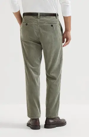 Brunello Cucinelli Garment-dyed Cotton Corduroy Trousers - Military