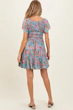 PINKBLUSH V-neck Smocked Bust Short Sleeve Dress