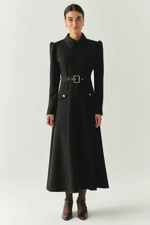 EXQUISE Bailee Midi Dress With Belt - Black