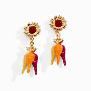 ALEX AND ANI Farmers' Market Sunflower & Rainbow Carrot Drop Earrings - Gold