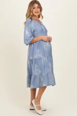 PINKBLUSH Embroidered Tiered Midi Shirt Dress