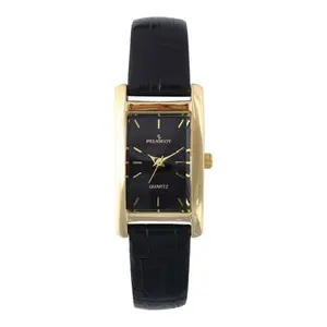 PEUGEOT Rectangular Gold-plated Watch With Embossed Leather Band - Black
