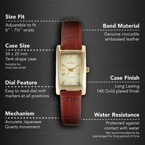 PEUGEOT Rectangular Gold-plated Watch With Embossed Leather Band - Brown
