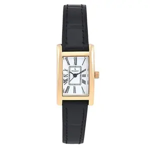 PEUGEOT Classic Rectangular Leather Watch - White/black