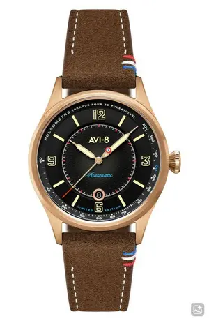 AVI-8 Flyboy Lafayette Automatic 110th Anniversary Limited Edition Leather Strap Watch - Black