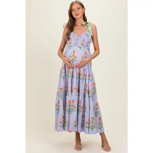 PINKBLUSH Floral Sweetheart Neckline Smocked Maxi Dress - Lavender